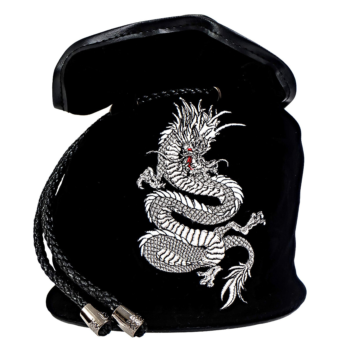 Large Dice Bag with 7 Complete Dice Sets | Dragon DND Dice Bag and 49 Polyhedral Dice | Black Dice Bag with Pockets