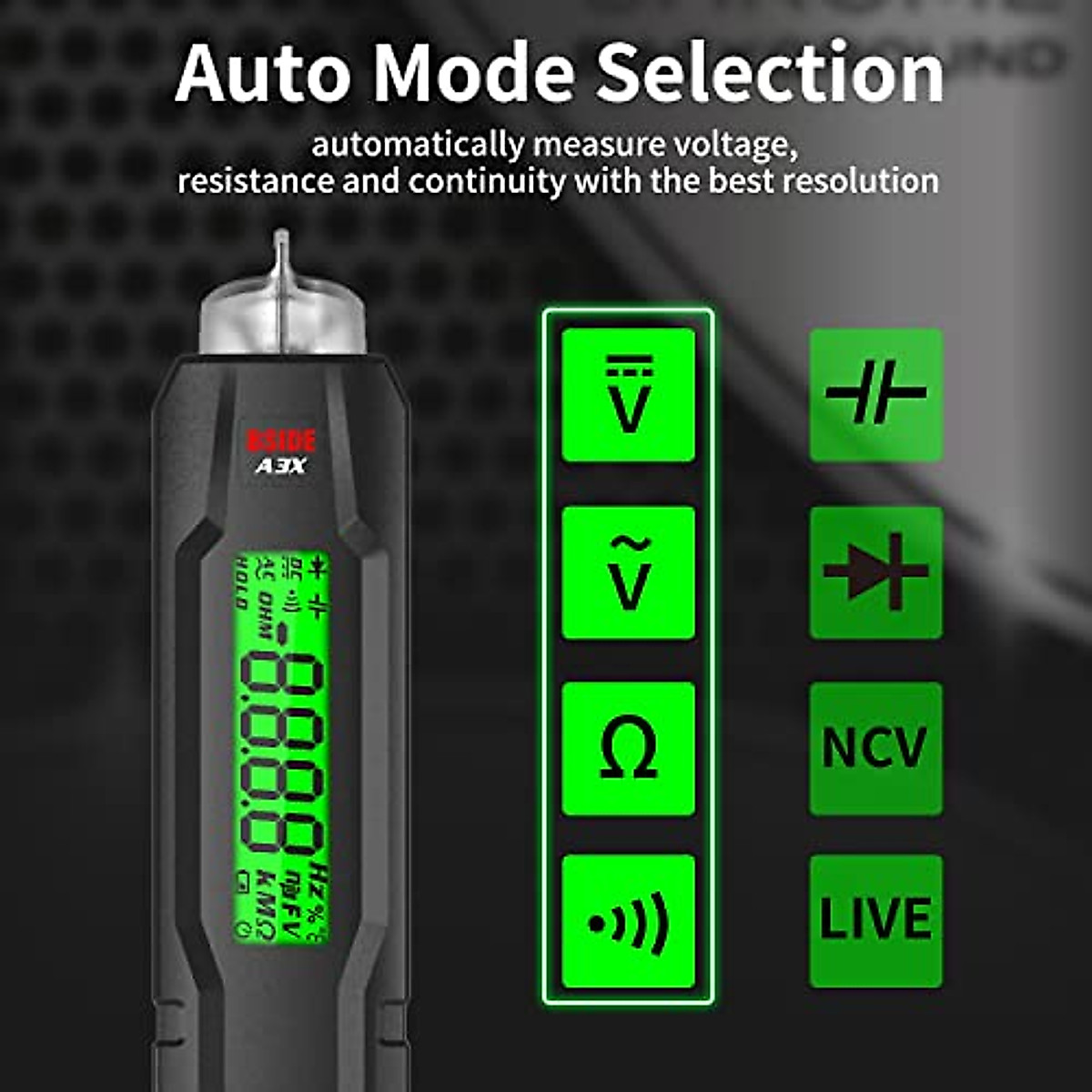 BSIDE Voltage Tester 3-Results Display Voltage Detector, Capacitance and Diode Measurement, Non-Contact AC Electricity Sensor Pen Live/Neutral Wire Check Breakpoint Locate V-Alert Tester