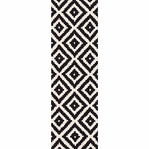 nuLOOM Kellee Hand Tufted Geometric Wool Runner Rug, 2' 6" x 8', Black