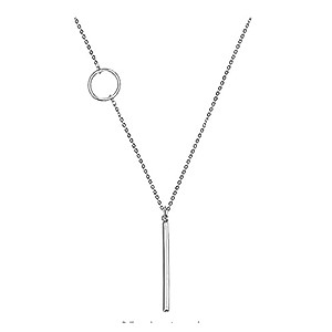 Yheakne Vertical Bar Circle Necklace Silver Circle Pendant Necklace Boho Long Necklaces Chain Minimalist Geometric Ring Necklace Jewelry for Women and Girls
