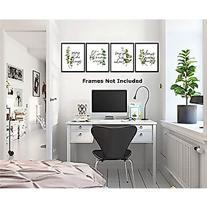 Fit Design Green Leaves Plant Wall Art Decor Canvas Painting Set of 4,Inspirational Motivational Quote Wall Posters for Home Office,Botanical Wall Art Prints Wall Decor (Unframed,8x10 inch)