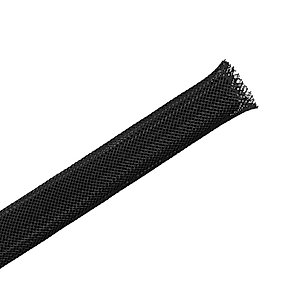 25ft-1/4inch PET Expandable Braided Sleeving Wire Loom Cable Sleeves Automotive Wire Sleeve Cable Management Wrap Wire Protector Tubing Desk Wire Organizer for Home, Office, Audio HDMI Cable, Black