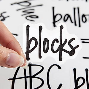 Talented Kitchen 147 Playroom Organization and Storage Labels for Toy Bins, Preprinted Black Script on Clear Vinyl Stickers for Crafts, Canisters, Baskets, and Closet (Water Resistant)