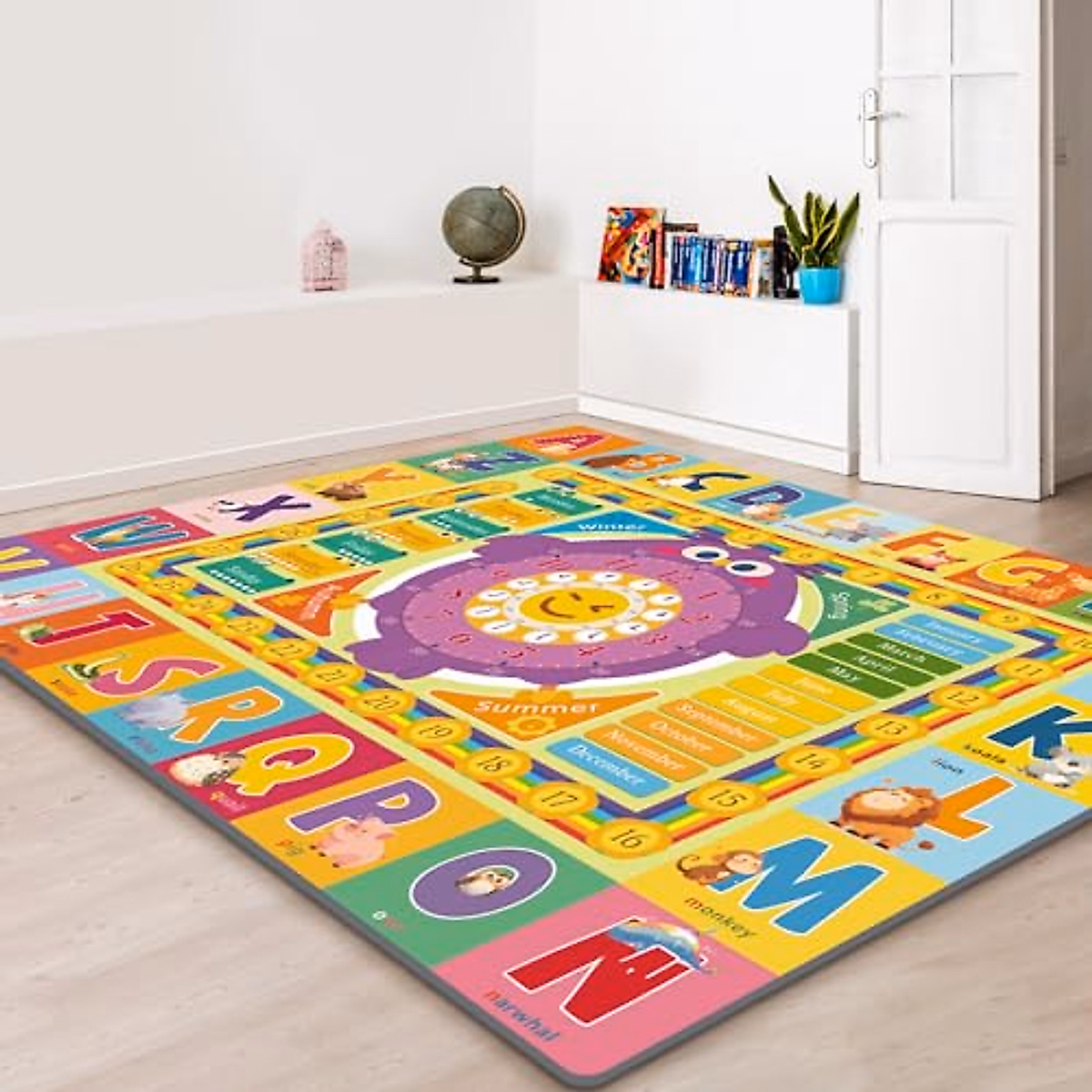 Vmterliya Educational ABC Kids Rug, TPR Nonslip Toddler Baby Child Learning Carpet Rug Playmat with Season, Month, Week and Animal for Classroom Playroom Bedroom