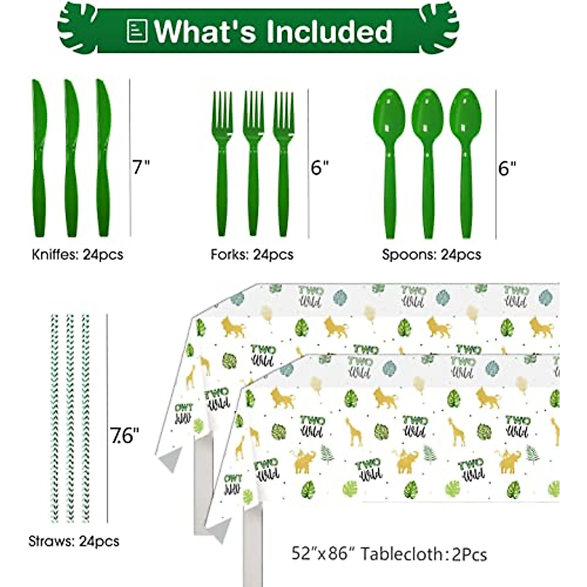 NAIWOXI Two Wild Birthday Decorations Tableware - Safari Birthday Decorations Include Plates, Cups, Napkins, Cutlery, Tablecloth, Straws, Animal Jungle Theme Party Supplies for Boy Girl 2nd Birthday