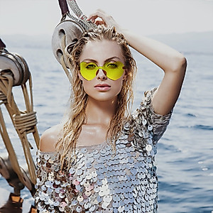 JFTOWN 12 Pairs Heart Shape Rimless Valentines Sunglasses Candy Color Frameless One Piece Love Glasses for Women Party Favor (Yellow)