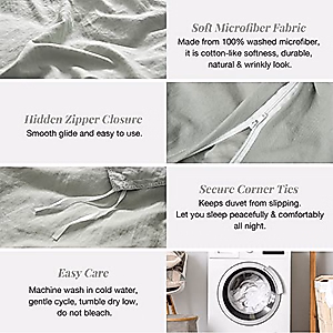 MILDLY Queen Duvet Cover - 100% Washed Microfiber Super Soft October Mist Sage Comforter Cover Set 3 Pieces Bedding Set with Zipper Closure & Corner Ties