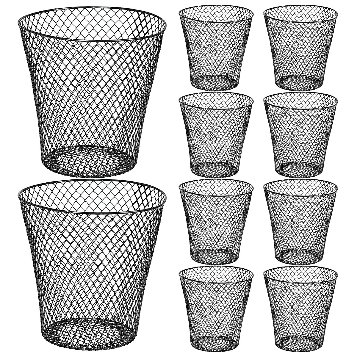 Generic 10 Pack 11inch Black Round Waste Basket,Wire Mesh Desk Metal Trash Garbage Can Wastebasket Recycling Trash Bins Garbage Container for Bedroom Office School, brown