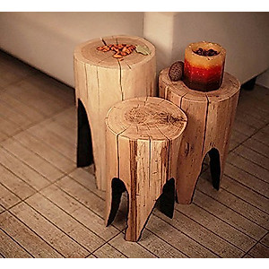 Reclaimed Wood Side Coffee Tables (Set Of Three), Log Furniture, Tree Stump Table, Home Decoration, Rustic Dorm Decor