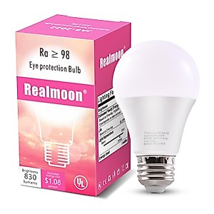 realmoon Full Spectrum Sun Light Bulb - A19 9W, Boosts Energy, Mood & Performance, Near-Perfect Color Rendering, Imitate Sunlight Indoors for a Happy Life, American Pry LED Beads,CRI of 98+