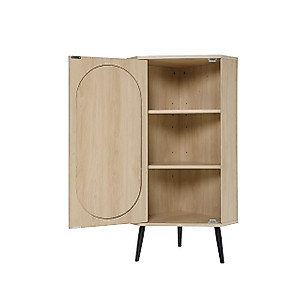 Knocbel Rustic Corner Storage Cabinet with Rattan Door and Adjustable Shelves, Living Room Accent Cabinet Free Standing Organizer Unit with Metal Legs