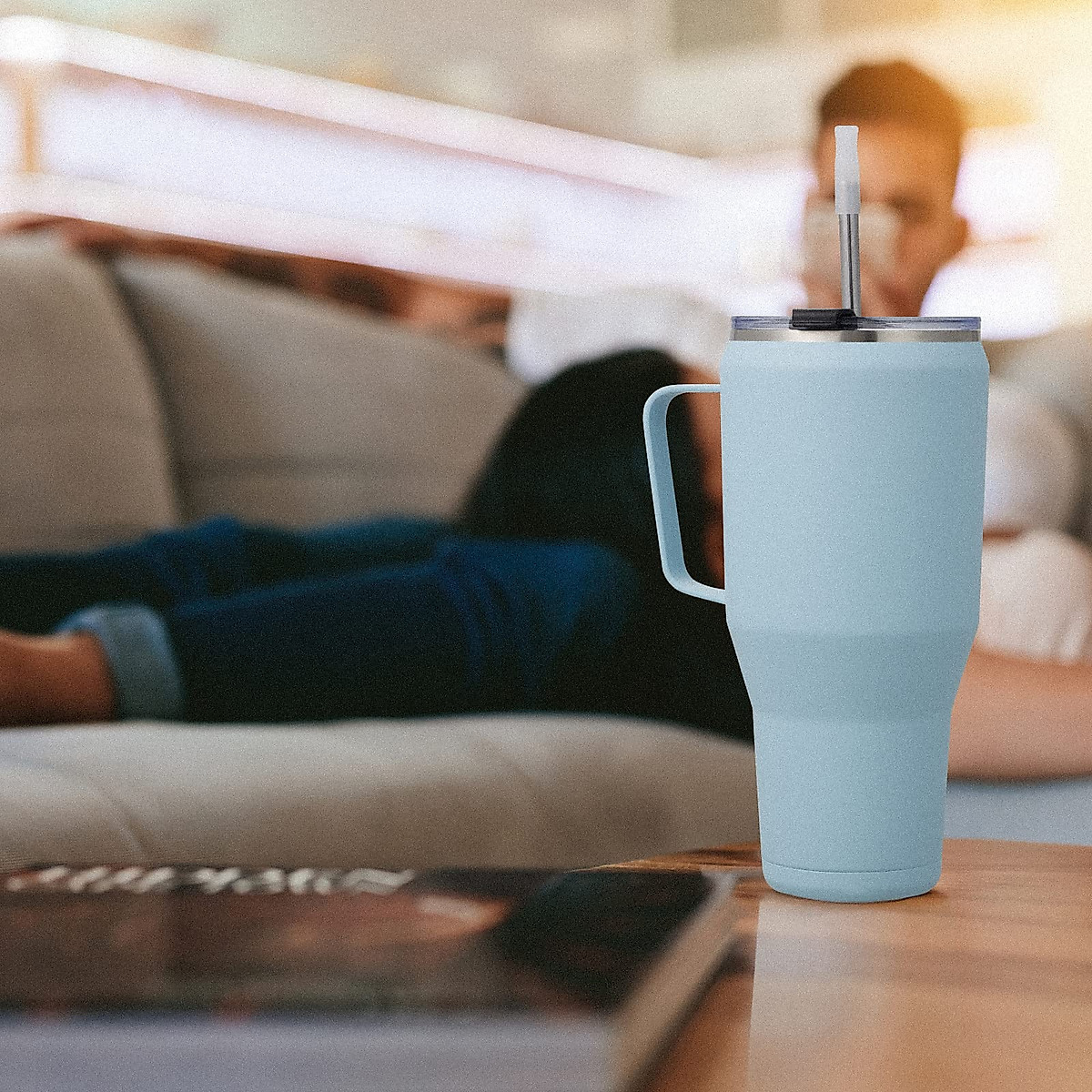 JEAREY 40oz Tumbler with Handle, Stainless Steel Tumbler with Lid and Straw, Insulated Tumbler Travel Mug for Hot Beverages and Cold Drinks, Tumblers for Cup Holders,Keep Cold for 24 Hours, Red