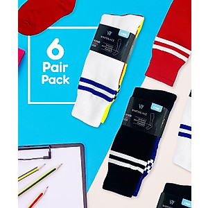 Winterlace Kids Soccer Socks, 6 Pairs for Boys Girls, Youth Knee High Athletic Sports Football Gym School Team Pack Children (as1, alpha, s, regular, Assorted)