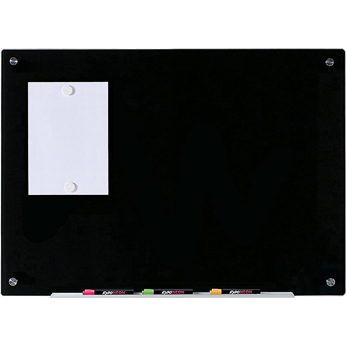 Audio-Visual Direct Magnetic Black Glass Dry-Erase Board Set - 3' x 2' - Includes Magnets, Hardware & Marker Tray