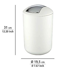 WENKO 21207100, Garbage Bin with Swing Lid, Bathroom Trash Can, Waste Basket for Small Spaces, Bedroom, Office, Guest Toilet,1.7 gal, White, 7.68 x 7.68 x 12.2 in, 19.5 x 19.5 x 31 cm