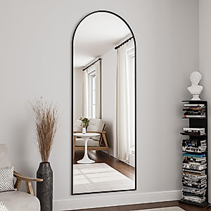 OGCAU Full Length Mirror, Floor Mirror, 65"x22" Arched-Top Mirror, Hanging or Leaning, Standing Mirror, Body, Wall Mounted with Aluminum Frame for Bedroom Living Room, Black