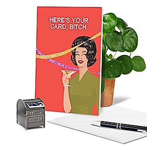 NobleWorks - 1 Funny Happy Birthday Card - Sarcastic Retro Humor, Bluntcard Stationery (Buyer Discretion Advised) - Here's Your Card C2995BDG