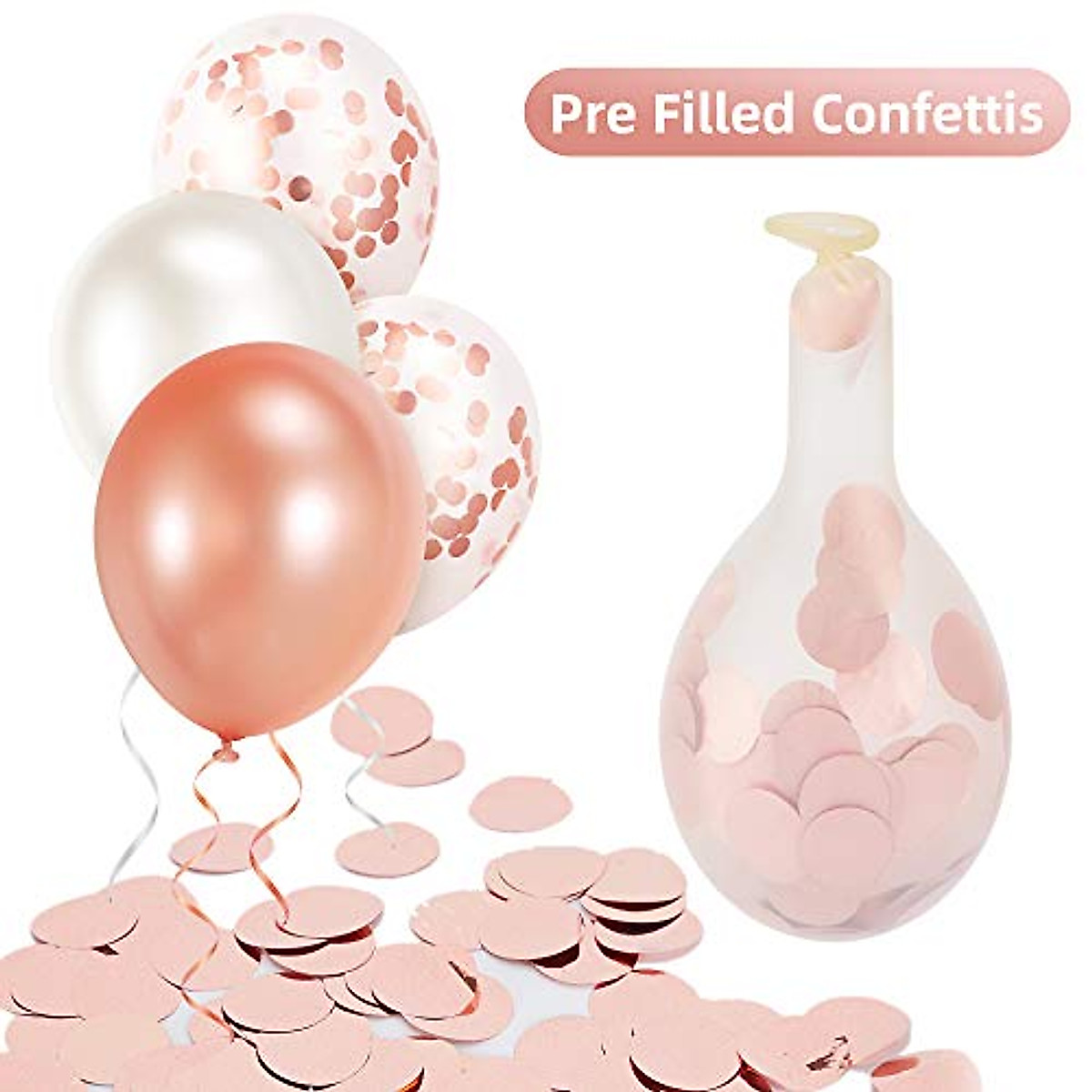 70PCS Rose Gold Balloons set with 4 Roll Ribbons, Meromore 12 Inches Latex Confetti White Rose Gold Balloons Bulk for Birthday Party Supplies Wedding Graduation Bachelorette Anniversary