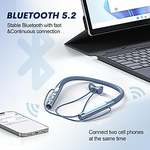 Xmenha Neckband Bluetooth Headphones Wireless Earbuds with Microphone Flashlight Around The Neck Waterproof Sport Headset Noise Cancelling Ear Buds 120H Playtime for Running Cycling