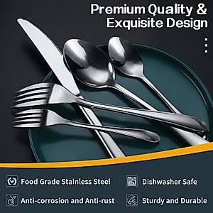 40 Piece Silverware Set for 8, Premium Stainless Steel Flatware Set, Mirror Polished Flatware Set, Durable Household Kitchen Flatware Set, Includes Fork Knife Spoon Set, Dishwasher Safe