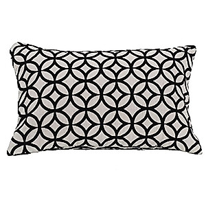 HiEnd Accents Augusta Cut Velvet Lumbar Pillow, 10x16 inch, Black and White Geometric Design Decorative Throw Accent Pillow