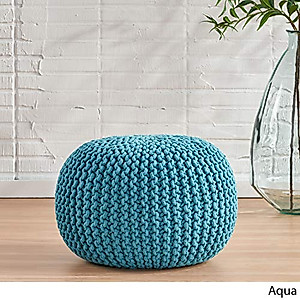 GDFStudio Poona Handcrafted Modern Cotton Pouf, Aqua