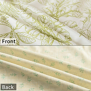 LEMIROE 100% Cotton Duvet Cover Queen Size,Botanical Design with Green Tropical Leaves on White,Beige Reversible Bed Sets 3Pcs,Button Closure
