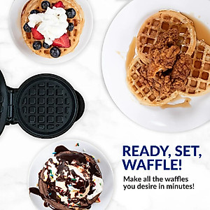 Mini Maker Waffle Maker 5“ Non-Stick Waffler Iron Stuffler Stuffed Wafflera Adjustable Browning Control, Heart, Azure