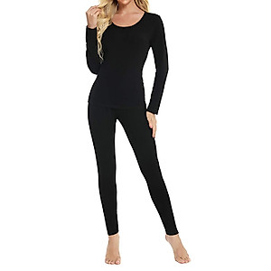 Locachy Cotton Thermal Underwear for Women Ultra Soft Long Johns Top & Bottom Set (Black, Small)