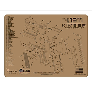 EDOG Range Warrior 27 Pc Gun Cleaning Kit - Compatible with Kimber 1911 Compact & Pro - Tan - Schematic (Exploded View) Mat, Range Warrior Universal .22 9mm - .45 Kit & Tac Book Accessories Set