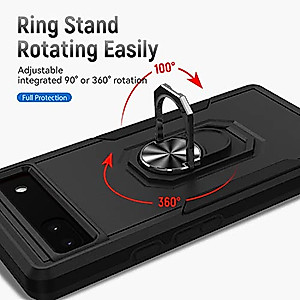 Niecase for Google Pixel 6A 5G Case with Screen Protector, Military Grade Dual Layer Heavy Duty Shockproof Full Body Protective Phone Cover, Built in Rotatable Magnetic Ring Holder for 6A (Black)