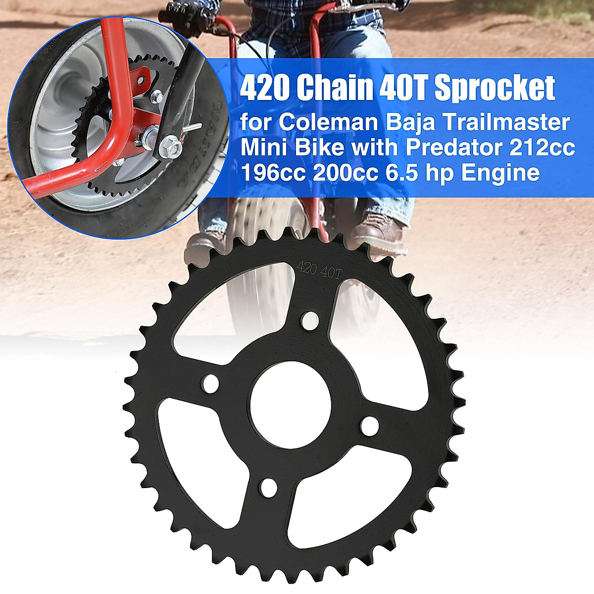 YOXUFA 40/41/420 Chain 40T Tooth Mini Bike Sprocket 40mm Bore for Coleman BT200X CT200U CT200U-EX Baja Warrior TrailMaster Massimo MB165 MB200 Predator 212 196cc 200cc 6.5hp Powersports Go Kart Parts