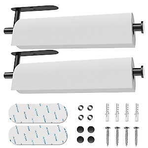 Paper Towel Holder 2 Pack, Under Cabinet Paper Towel Holder Wall Mount, Self Adhesive or Drilling Kitchen Towel Holder, SUS304 Stainless Steel Paper Towel Holder for Kitchen Bathroom RV Blcak