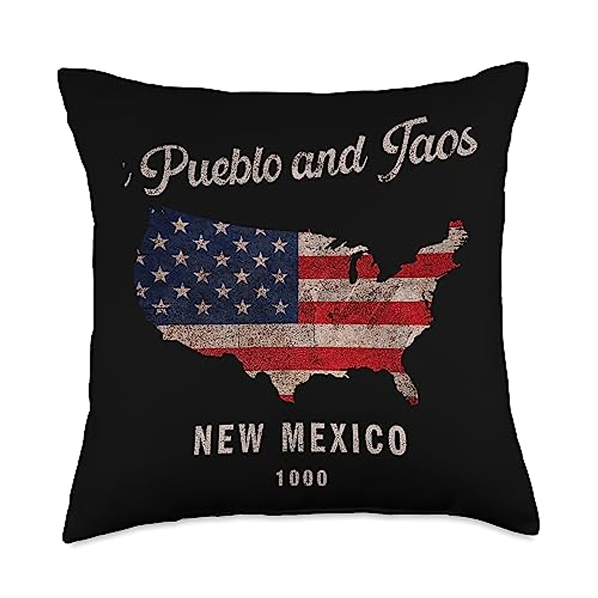 USA Classic Grunge Map Retro Apparel Pueblo and Taos, New Mexico Throw Pillow, 18x18, Multicolor