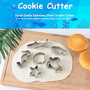 TINGSING Cookie Cutters 13-Piece Under The Sea Cookie Cutter Set with Recipe Booklet, Shark, Whale, Fish, Mermaid Tail, Sea Turtle