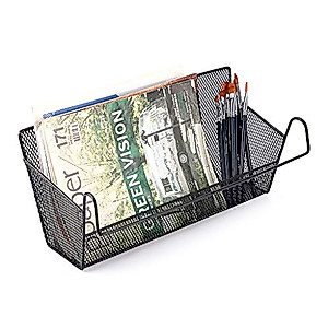 BTSKY Bedside Storage Basket, Dorm Room Bed Storage Basket Metal Mesh Desktop Corner Shelves Hanging Organizer Rack Shelf Bedside for Book Phones Drinks Tissues Office Home with Hook Black
