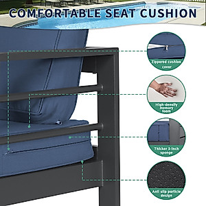 Amopatio Oversized Patio Furniture Aluminum Loveseat, All-Weather Outdoor 2 Seats Sofa Couch, Modern Metal Chair w/ 5 Inch Cushions, Blue and Dark Grey