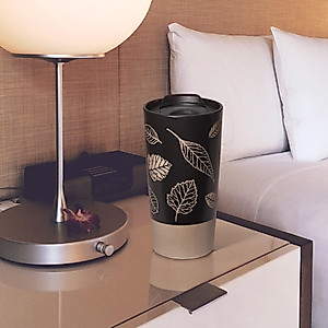 MAIA Tumbler Travel Coffee Mugs Coffee Cups with Lids Ceramic Portable 12oz Coffee Tumblers with Lids Tea Cup Mug for Coffee Travel Mug Insulated Coffee Mug Double-walled with Leaf White Gift