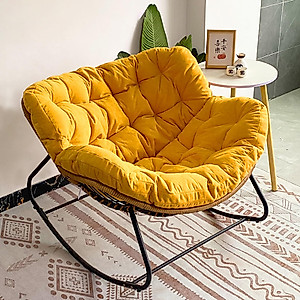 Outdoor Patio Rocking Chair, Indoor Rattan Rocker Egg Chair, Padded Cushion Rocker Recliner Chair Outdoor, Modern Lounge Chair for Front Porch, Balcony, Garden, Lawn, Living Room ( Color : Orange yell