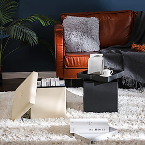 NIENIE Folding Storage Faux Leather Ottoman,Footrest Stool Toy Box Chest with Memory Foam Seat for Room Small Rectangle Collapsible Bench Furniture,11.8"X11.8"X11.8",Black Pack of 1