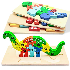 4 Pack Wooden Animal Puzzles for Toddlers 1 2 3 4 Years Old Boys & Girls, Montessori Toys for Kids Ages 1-4 with 4 Animal Patterns, Preschool Educational Toys Bright Vibrant Color Shapes