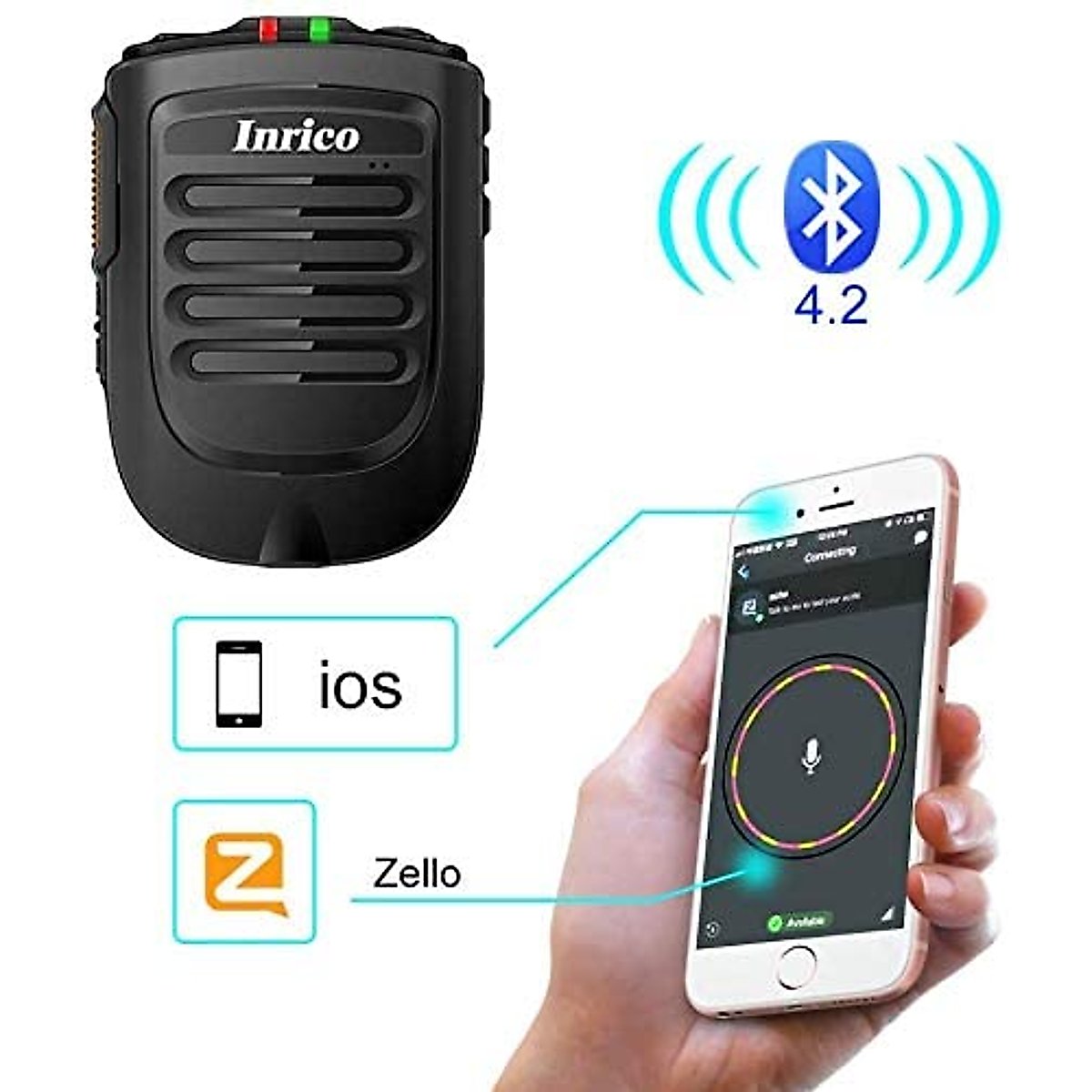 ANYSECU Inrico Wireless PTT Microphone B01 iOS Version Wireless PTT Button Zello mic Zello ptt Button Speaker for iOS and Android Phone