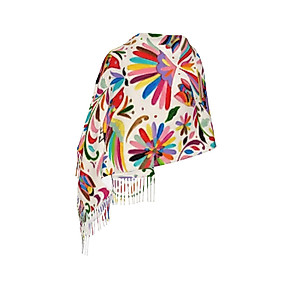 QBahoe Mexican Floral Ethnic Art Birds Paisley Cashmere Scarf For Women Men Lightweight Oversized Fashion Soft Winter Scarves Fringe Shawl Wrap