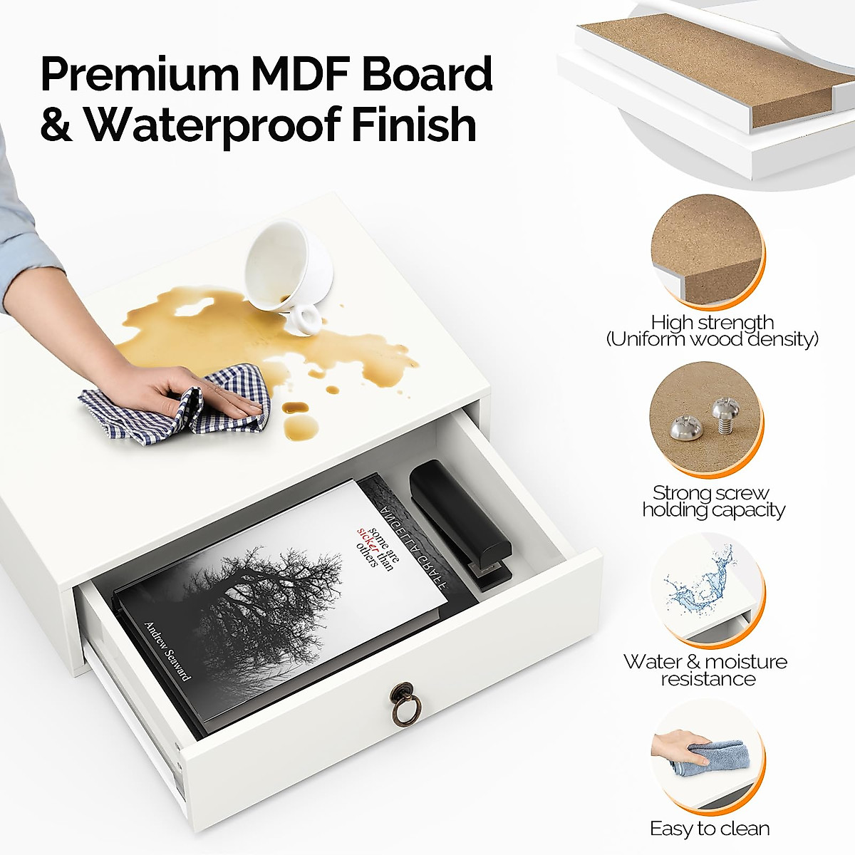 VINGLI Floating Nightstand with Drawer Set of 2, Floating Bedside Table, Wall Mounted Nightstand, Hanging Nightstand White for Bedroom, Floating Wood Night Stand/Side Table, Floating Nightstands