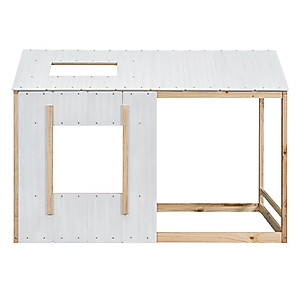 THINK 30 House Platform Bed, Platform Bed with Roof and Window, Twin Size, White+Natural