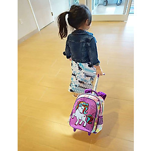 Egchescebo 3PCS Girls School Kids Rolling Backpack With Wheels Trolley Wheeled Backpacks for Girls Travel Bags Girls Backpack With Lunch Box Purple