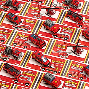 JOYIN 28 Packs Valentines Day Cards with DieCast Fire Rescue Vehicles Toys for Kids Valentine Party Favor, Classroom Exchange Prize and Gifts for Boys, Valentine’s Greeting Cards