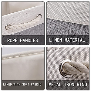 HNZIGE Large Storage Baskets for Shelves(3 Pack) Fabric Storage Baskets, Empty Gift Baskets with Rope Handles, Decorative Foldable Storage Baskets for Organizing Home(White&Gray,15" x 11" x 9.5")