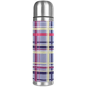 Stainless Steel Leather Vacuum Insulated Mug Cascading Plaid Thermos Water Bottle for Hot and Cold Drinks Kids Adults 16 Oz