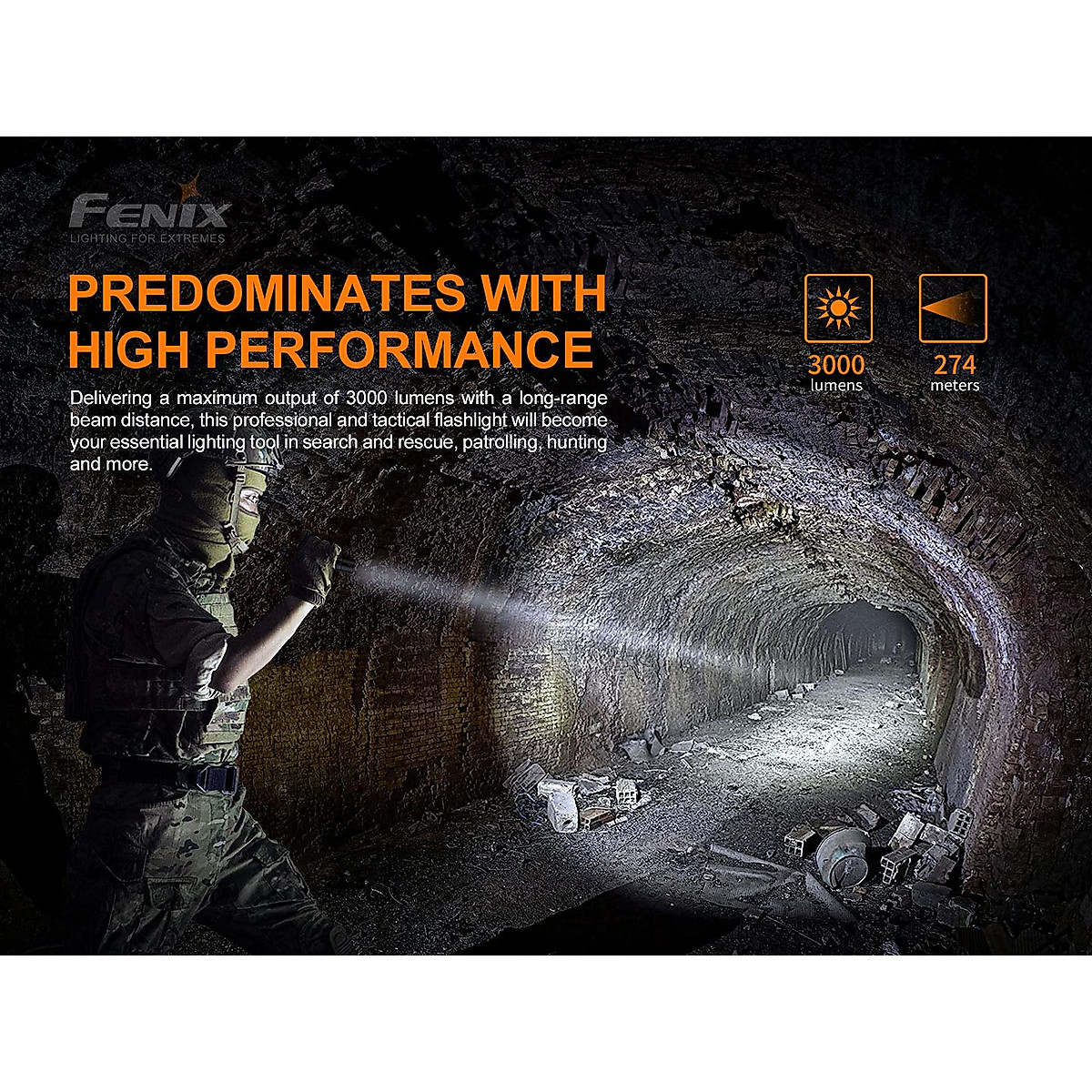 Fenix PD36 TAC Tactical Flashlight, 3000 Lumen USB-C Rechargeable, with LumenTac Organizer